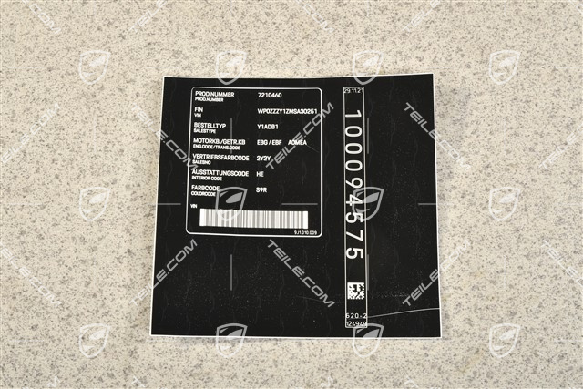 TEILE.COM | VIN identification sticker/production data / new / Taycan ...